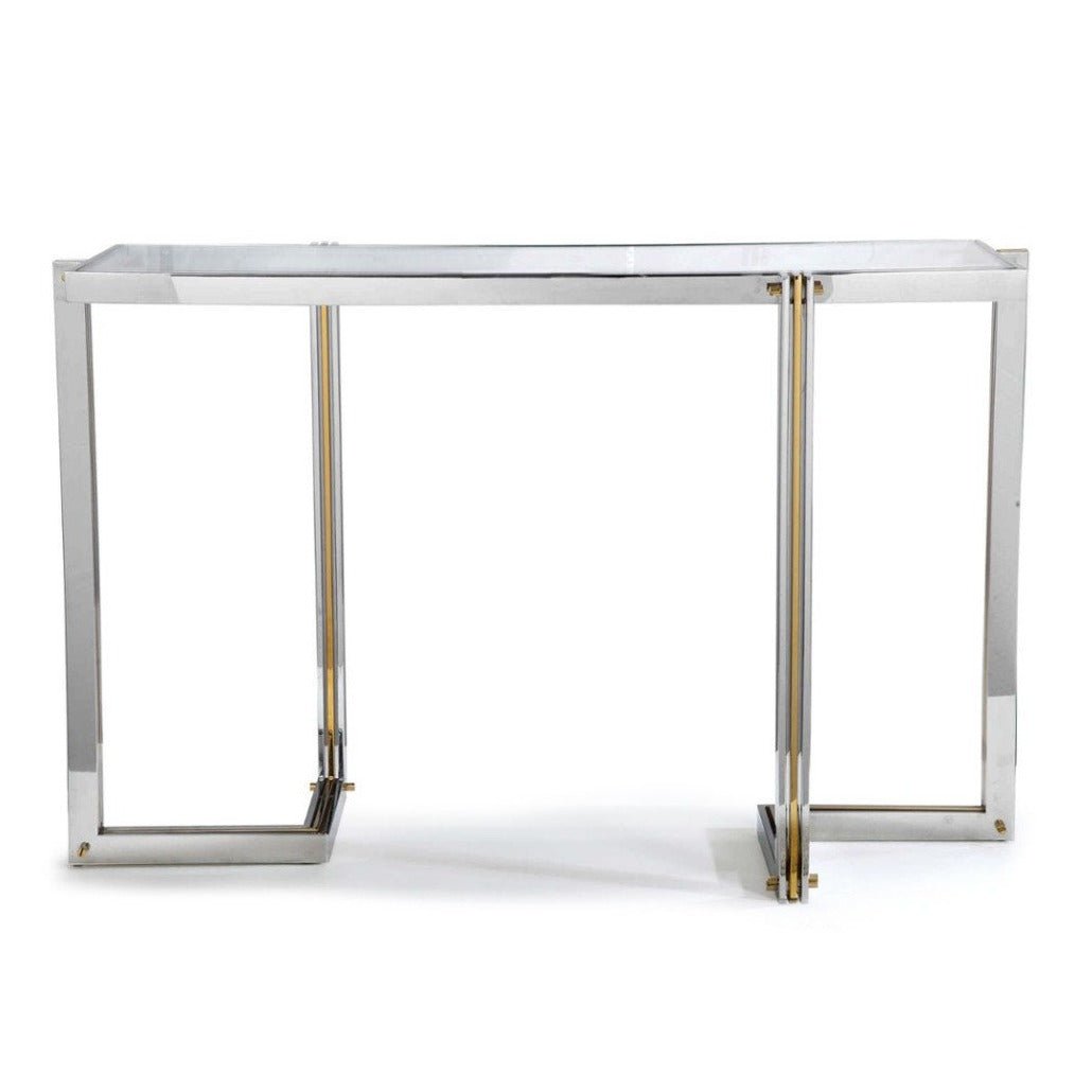 LOCKE DUAL TONE POLISHED NICKEL GOLD ART DECO CONSOLE TABLE ShopDesignTap