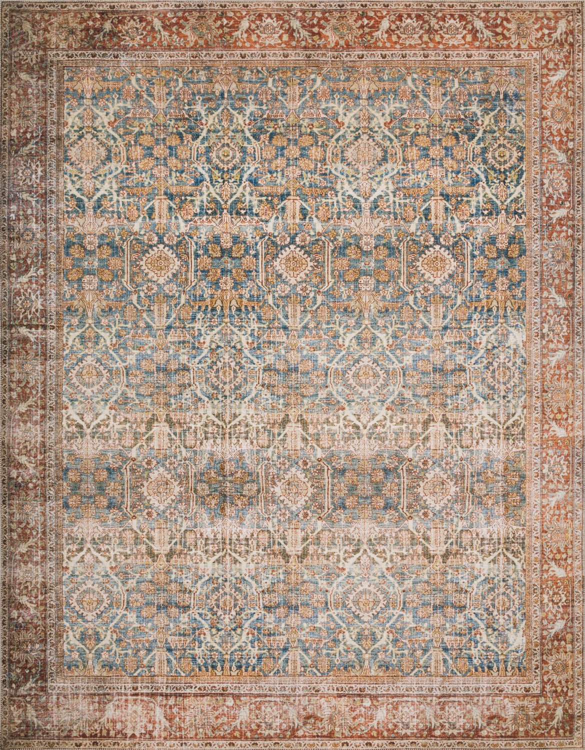 ANANDA VINTAGE PRINT FLAT RUG: RUST, OCEAN – ShopDesignTap