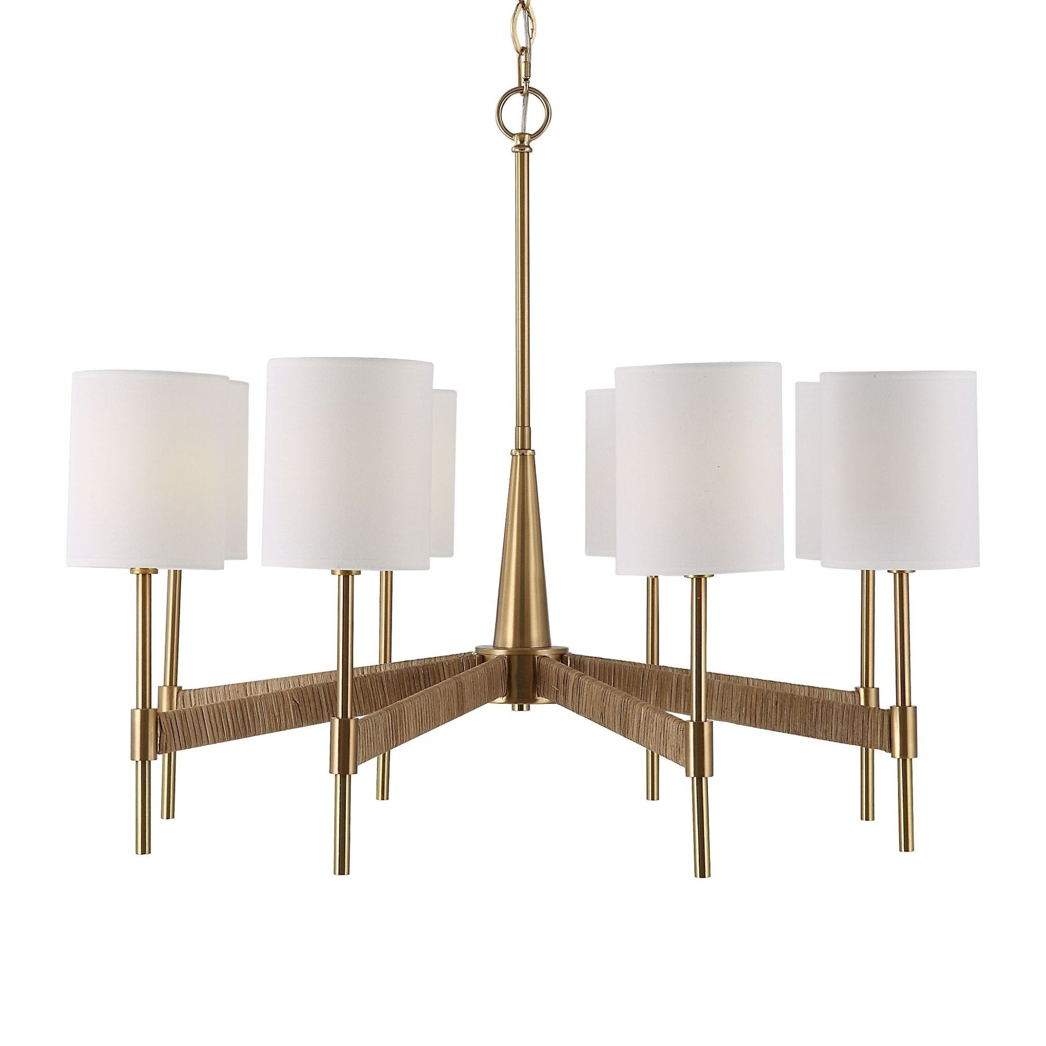 LAUTOKA RATTAN WRAPPED BRASS 8 LIGHT CHANDELIER | 32"DIA x 26"H ...