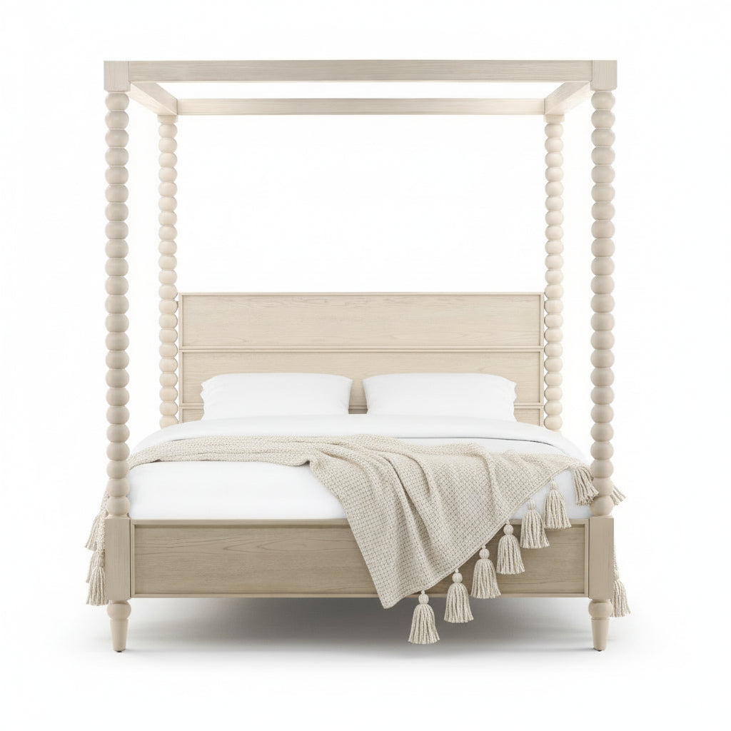 MARCIE WHITEWASH BEADED 4-POSTER CANOPY BED – ShopDesignTap