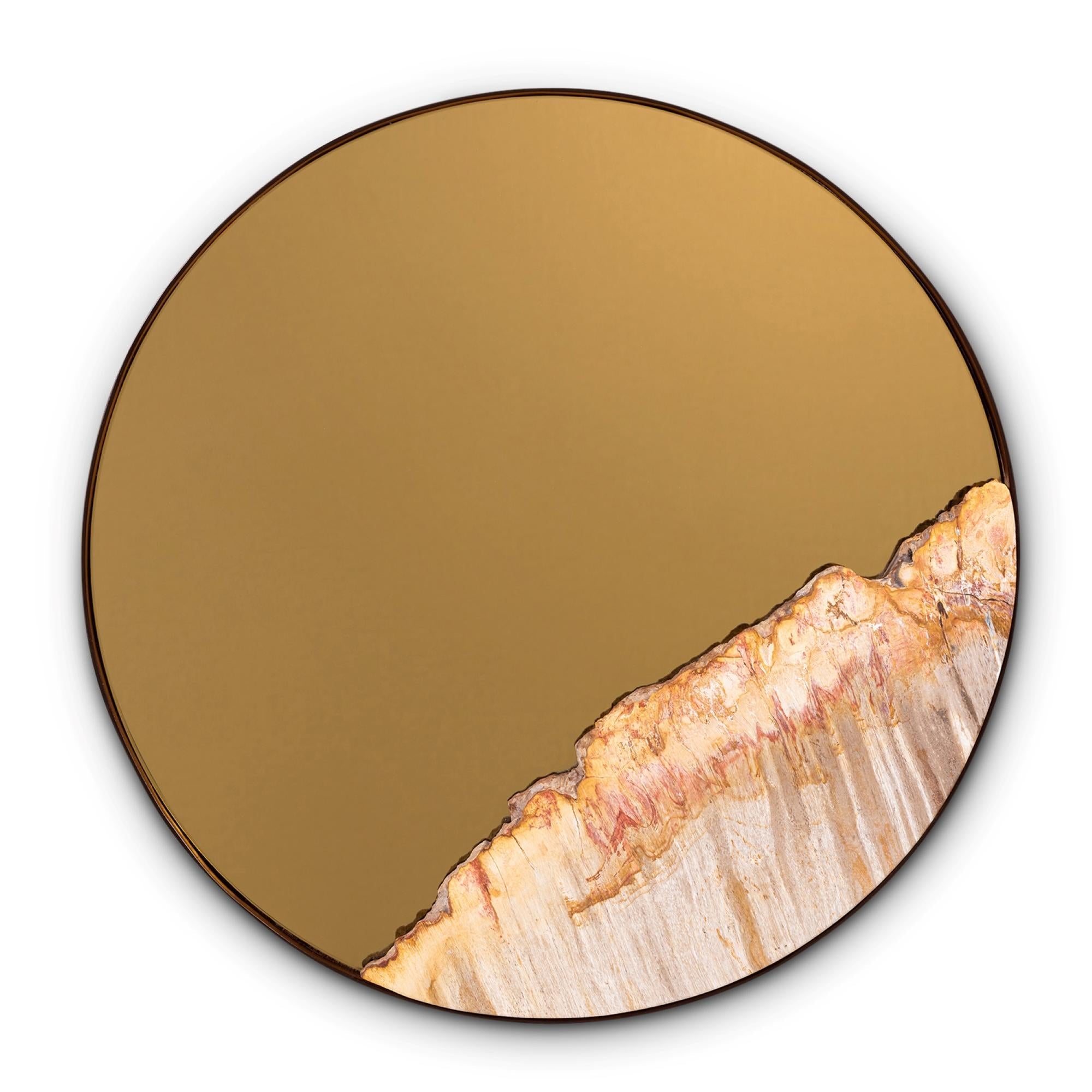 RELIQUE DARBY ROUND MIRROR PETRIFIED WOOD ACCENTS – ShopDesignTap