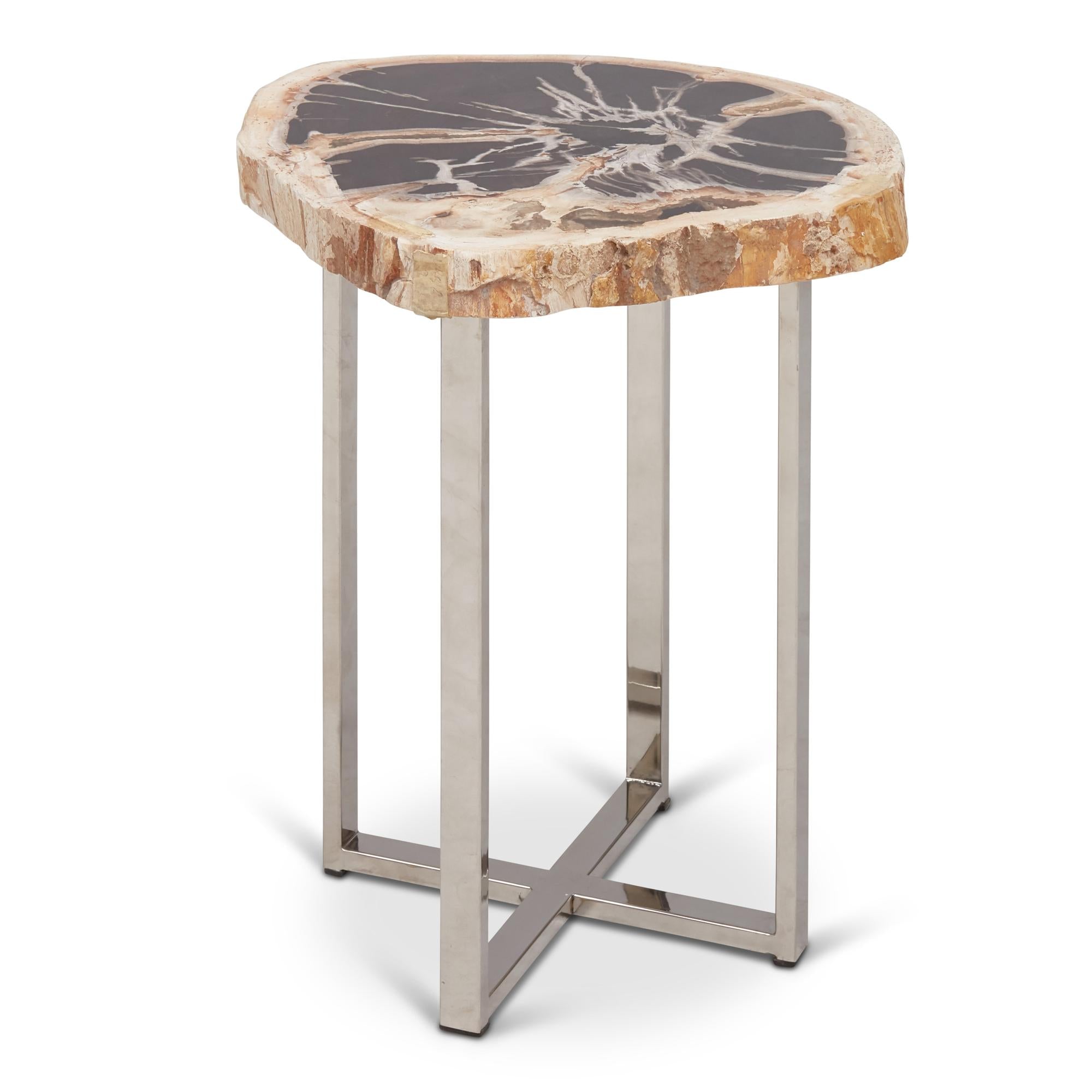RELIQUE ELIZA END TABLE PETRIFIED WOOD & STAINLESS STEEL – ShopDesignTap