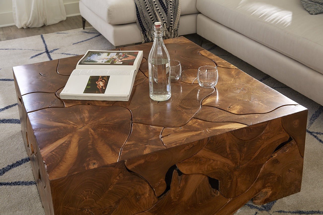 Sliced teak coffee table store
