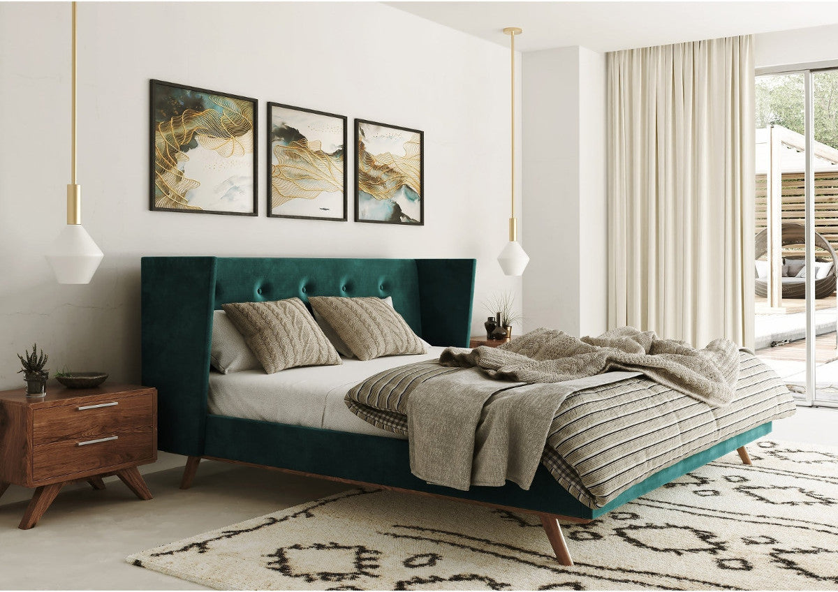 FOREST GREEN VELVET PLATFORM WING BED – ShopDesignTap