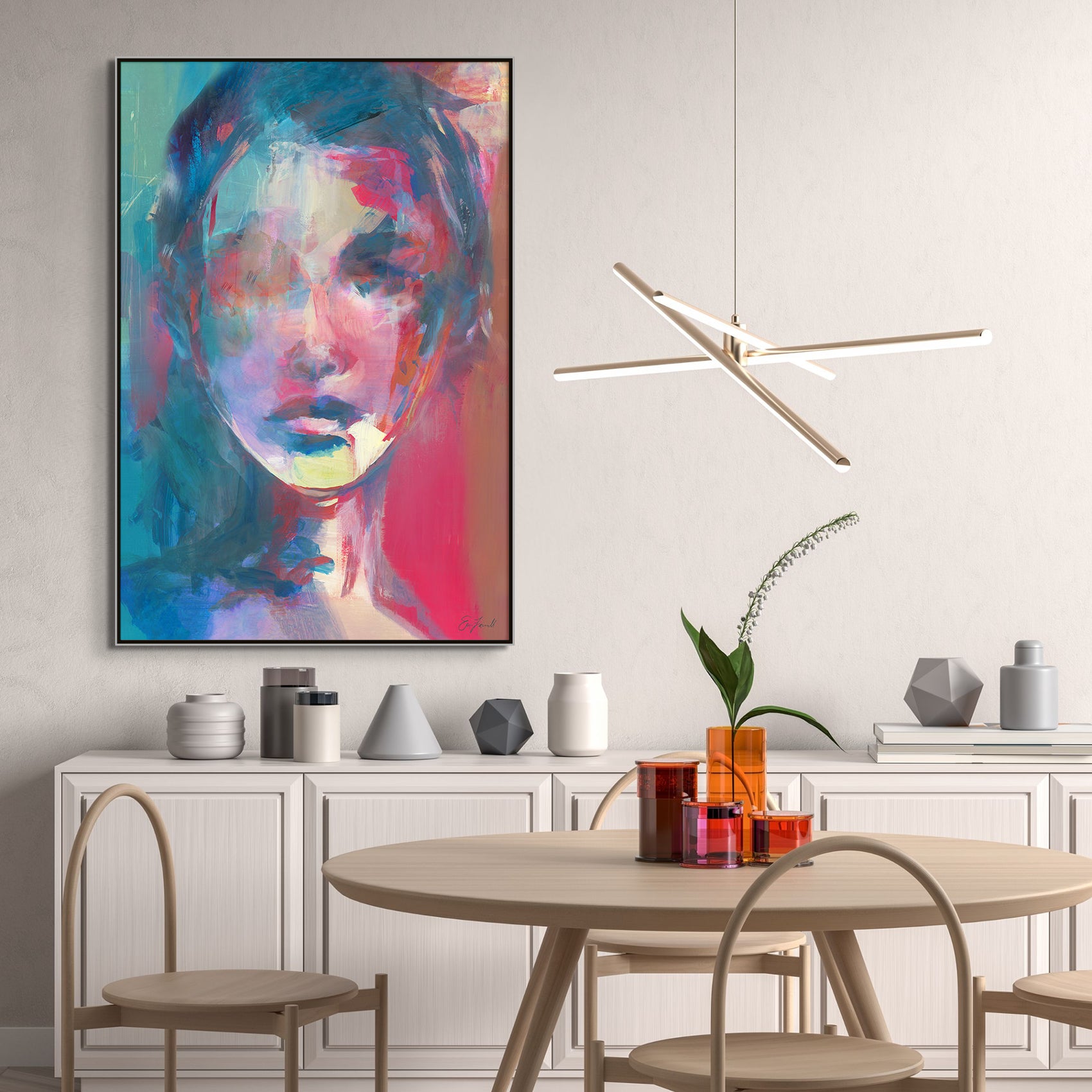 "SCOUT" ABSTRACT PINK + BLUE PORTRAIT CANVAS ART | 40" x 60"
